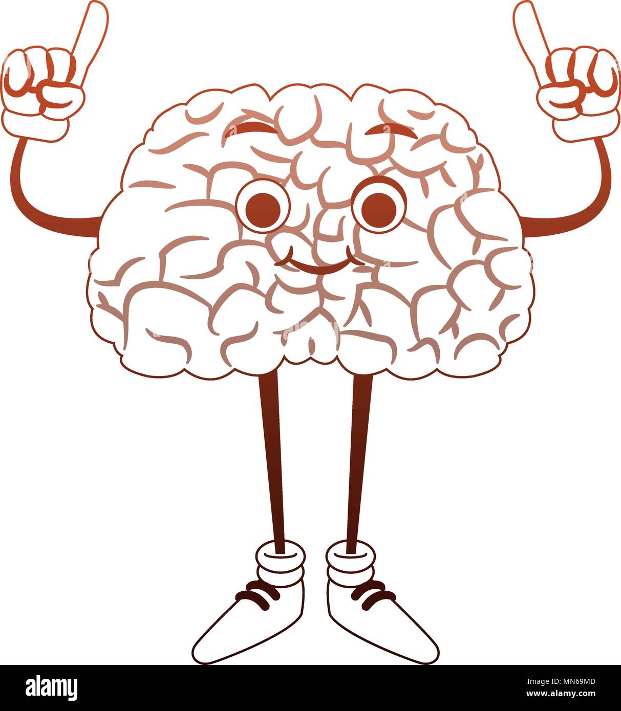 Funny brain cartoon with hands up in orange and white colors Stock ...