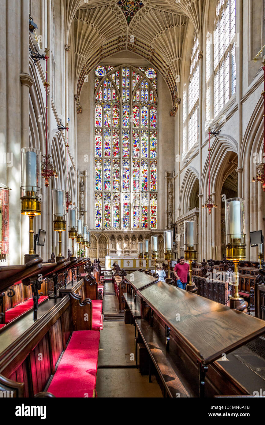 stained glass window in Bath Abbey taken in Bath, Somerset, UK on 15 ...