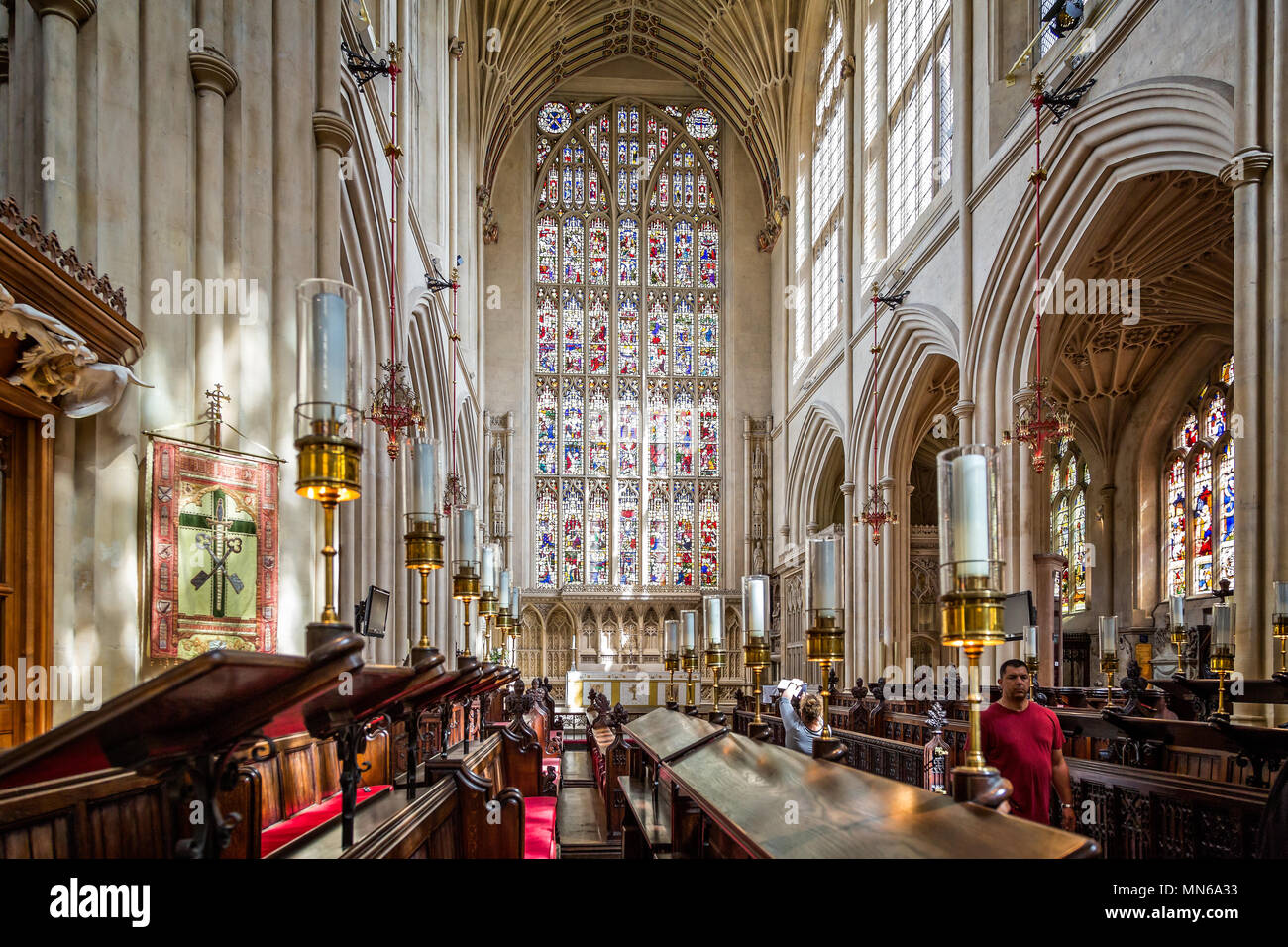 stained glass window in Bath Abbey taken in Bath, Somerset, UK on 15 ...