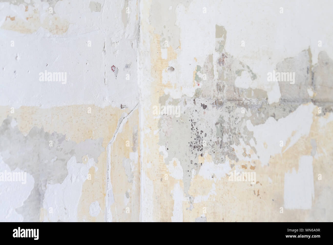 Textured ragged white wall plaster, after taking out tile. The wall ...