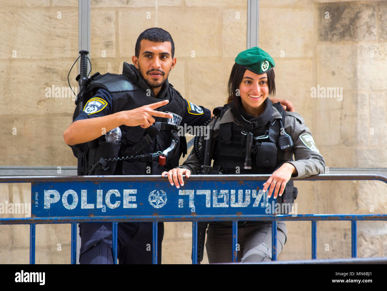 Via Dolorosa Jerusalem Israel A friendly young Israeli policeman and ...