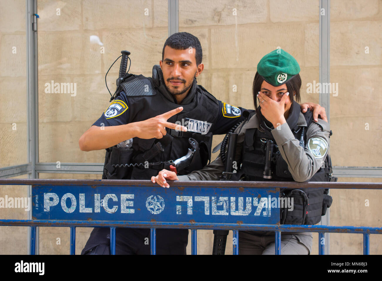 Via Dolorosa Jerusalem Israel A friendly young Israeli policeman and ...