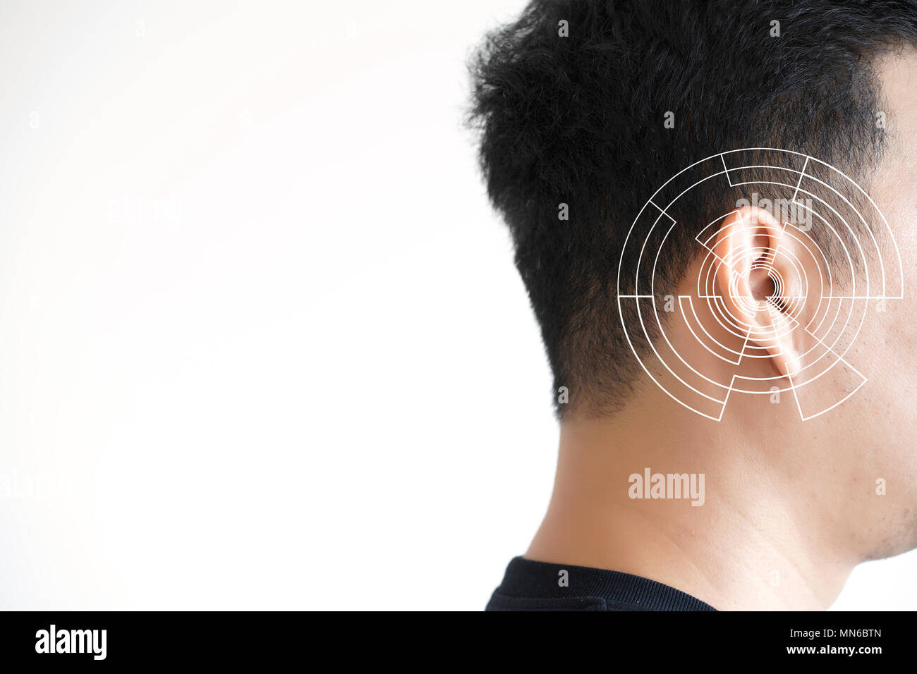 Young man hearing loss sound waves simulation technology Stock Photo ...