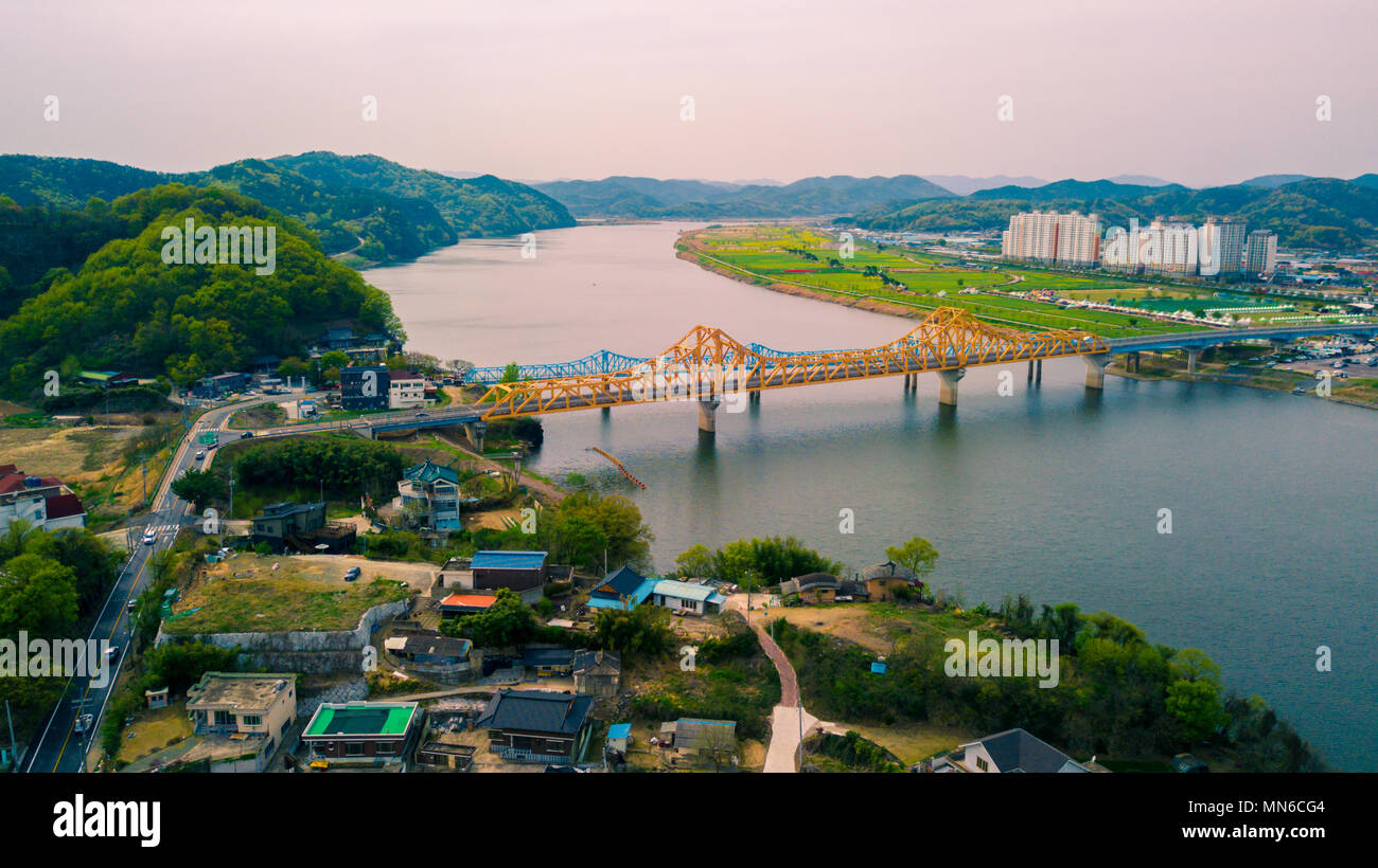 Aerial view of Changnyeong Nakdonggang Yuchae Festival in Changnyeong ...