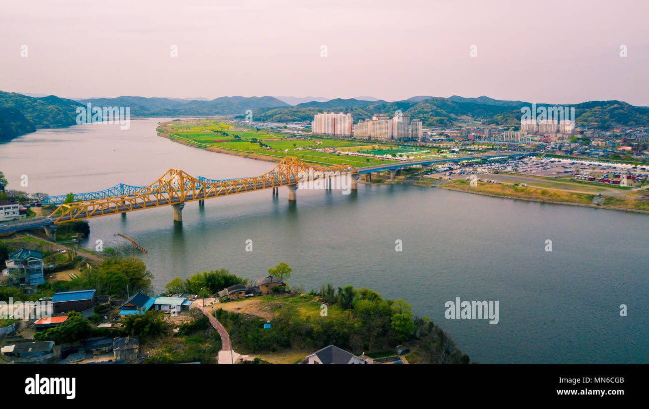 Aerial view of Changnyeong Nakdonggang Yuchae Festival in Changnyeong ...