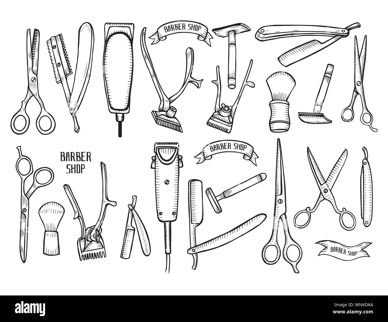 Vector barbershop vintage collection. Barber Stylist Tools set, Hand ...