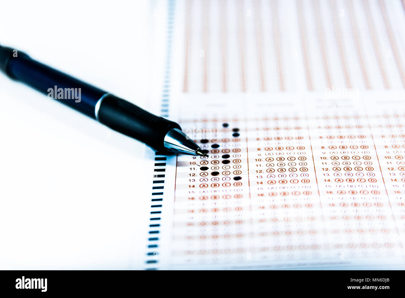 Pencil over filled typical multiple choice answer sheet.copy space for ...