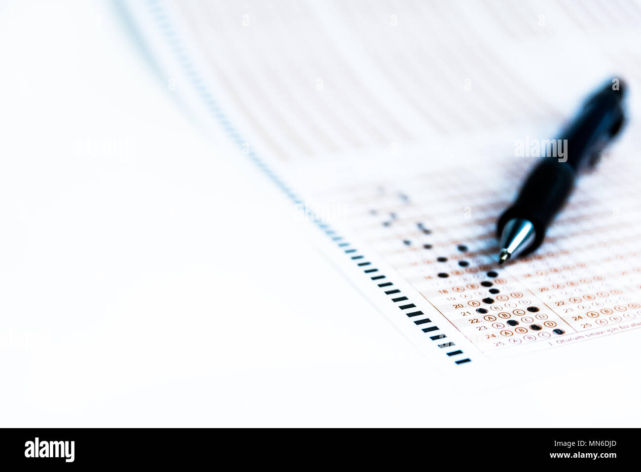 Pencil over filled typical multiple choice answer sheet.copy space for ...