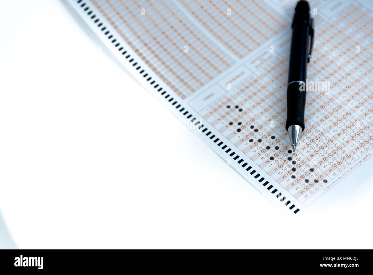 Pencil over filled typical multiple choice answer sheet.copy space for ...