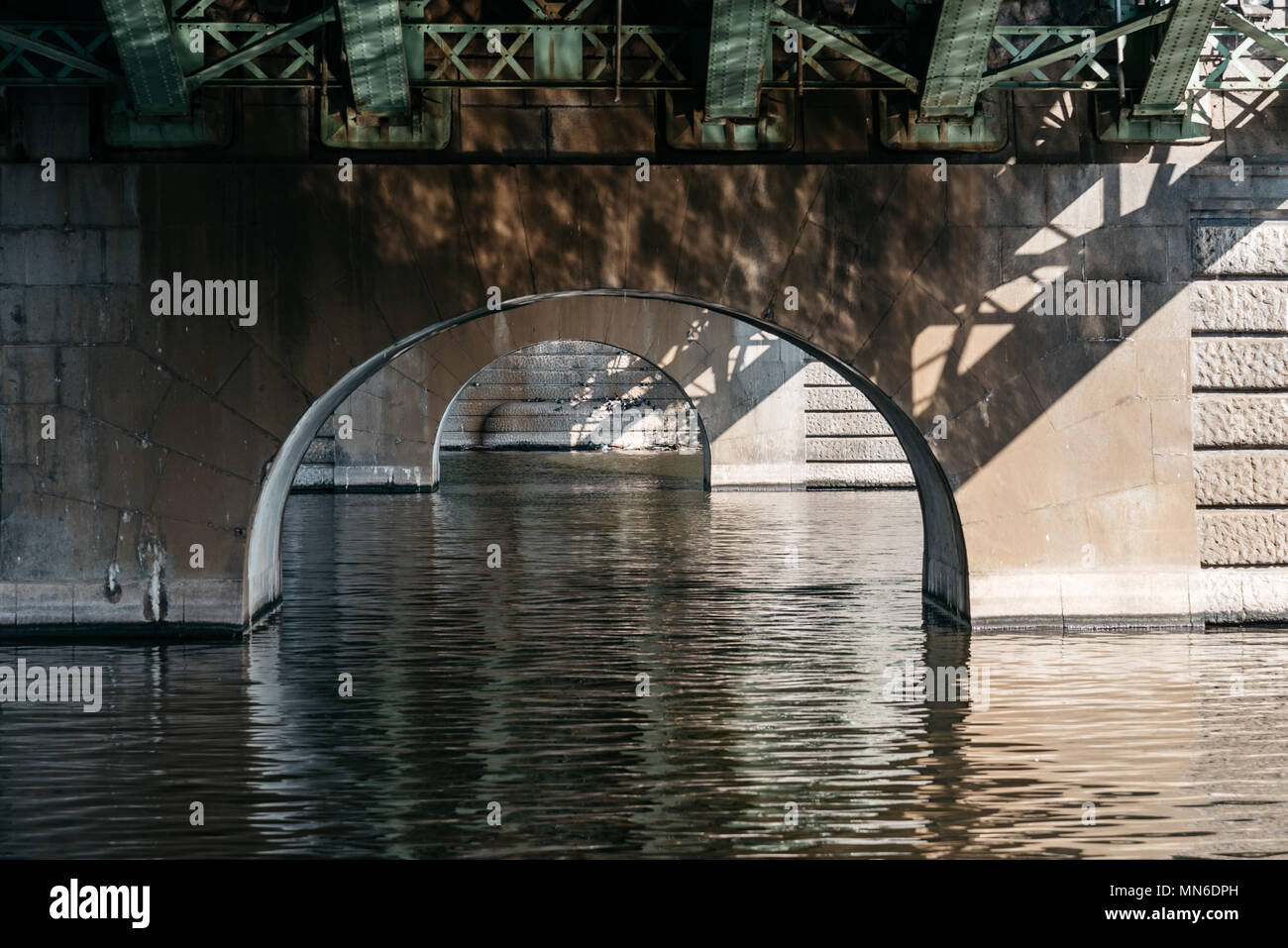 View under the bridge on river. Transportation wallpaper. Perspective ...