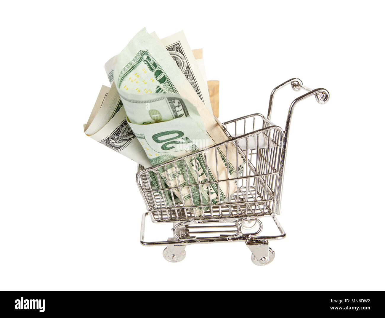shopping trolley full of paper money for spending Stock Photo - Alamy