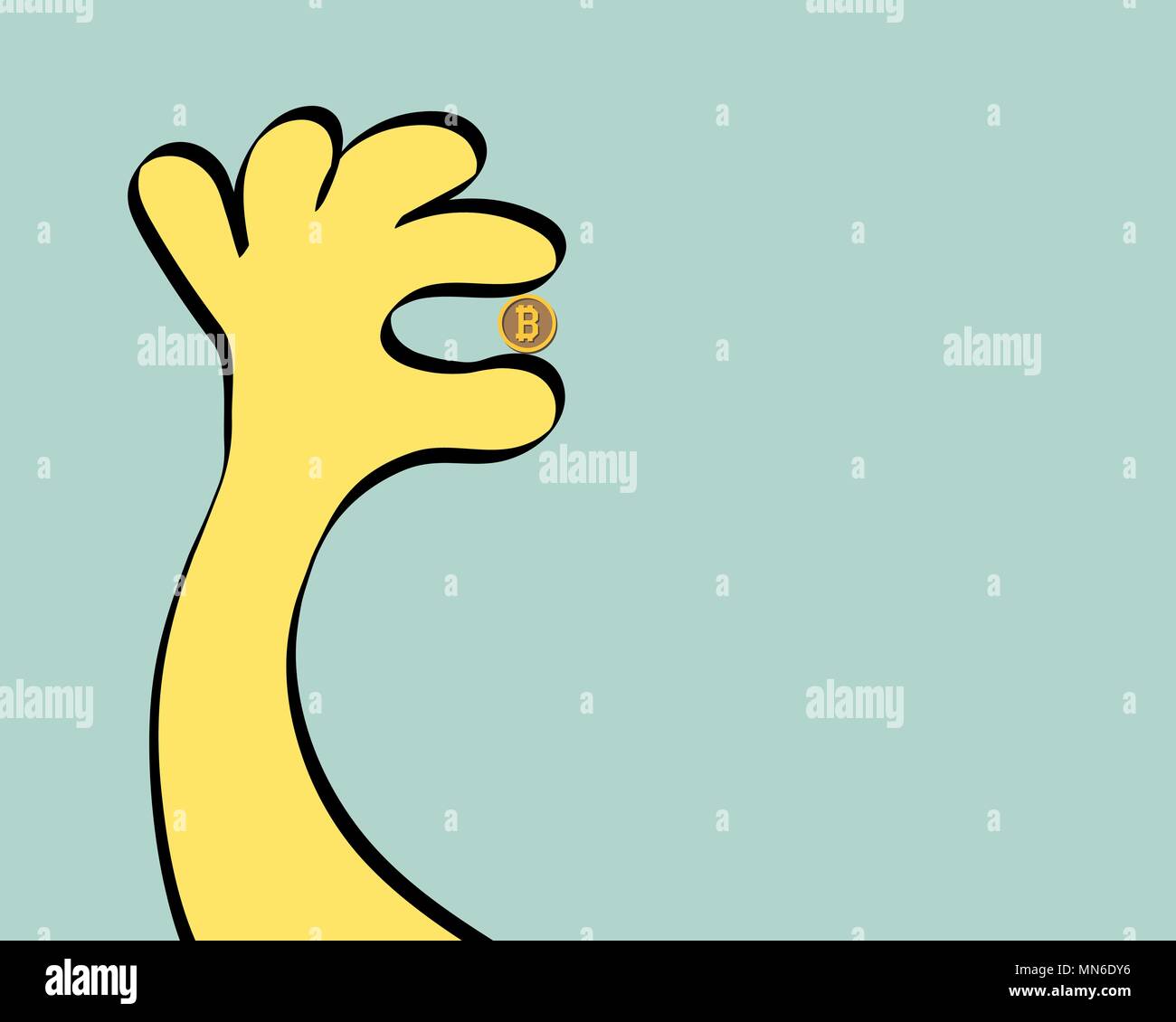 Big hand hold small coin bitcoin. Symbol exchange rate crypto currency ...