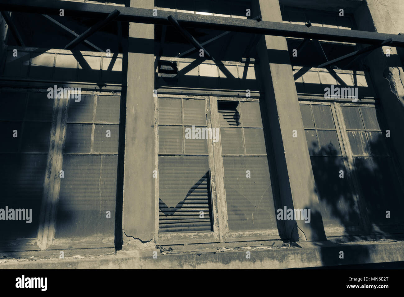 ancient ruined building with iron scaffolding Ancient textile factory ...