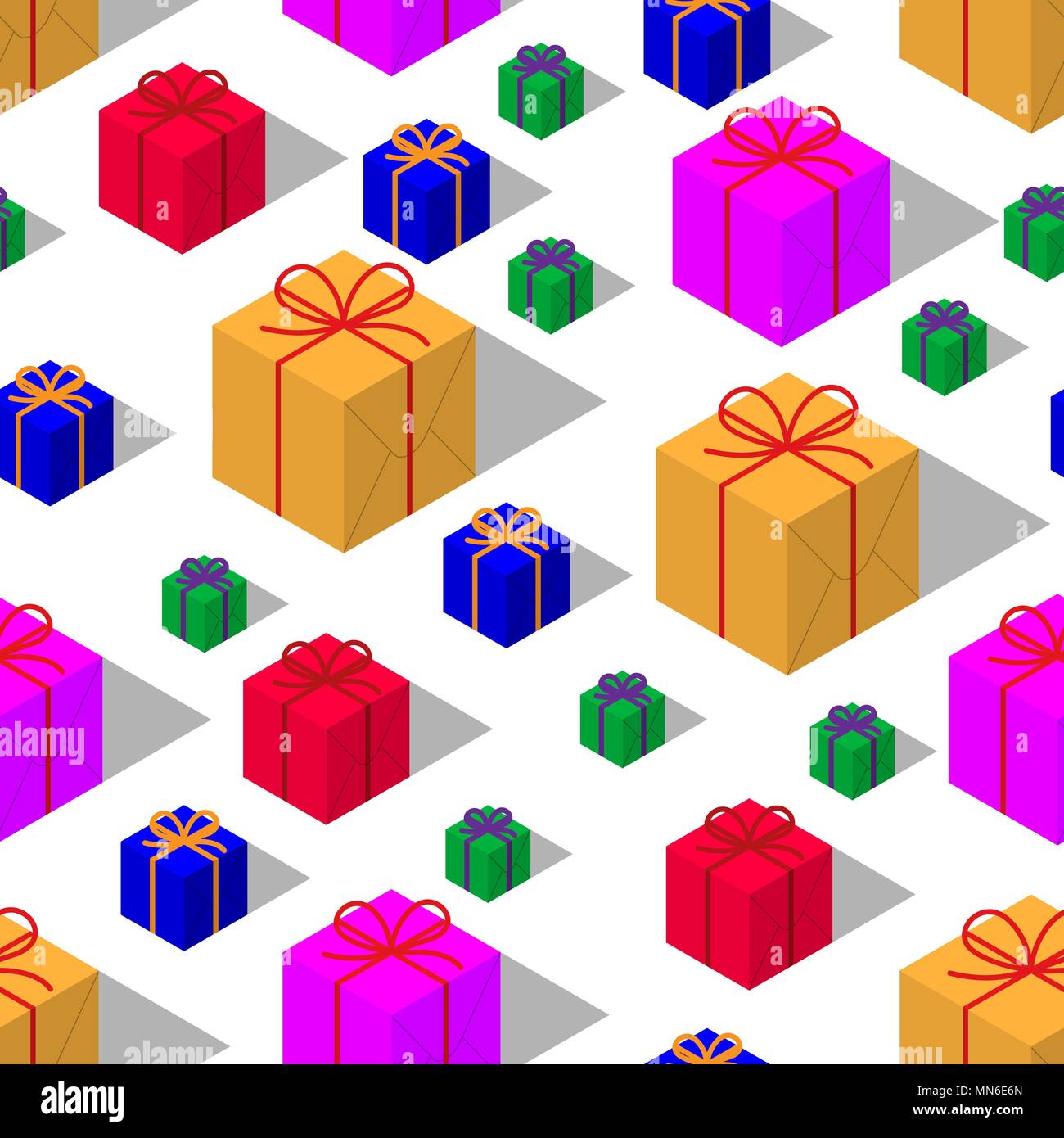 Multi-colored gift boxes different size in isometric on white ...
