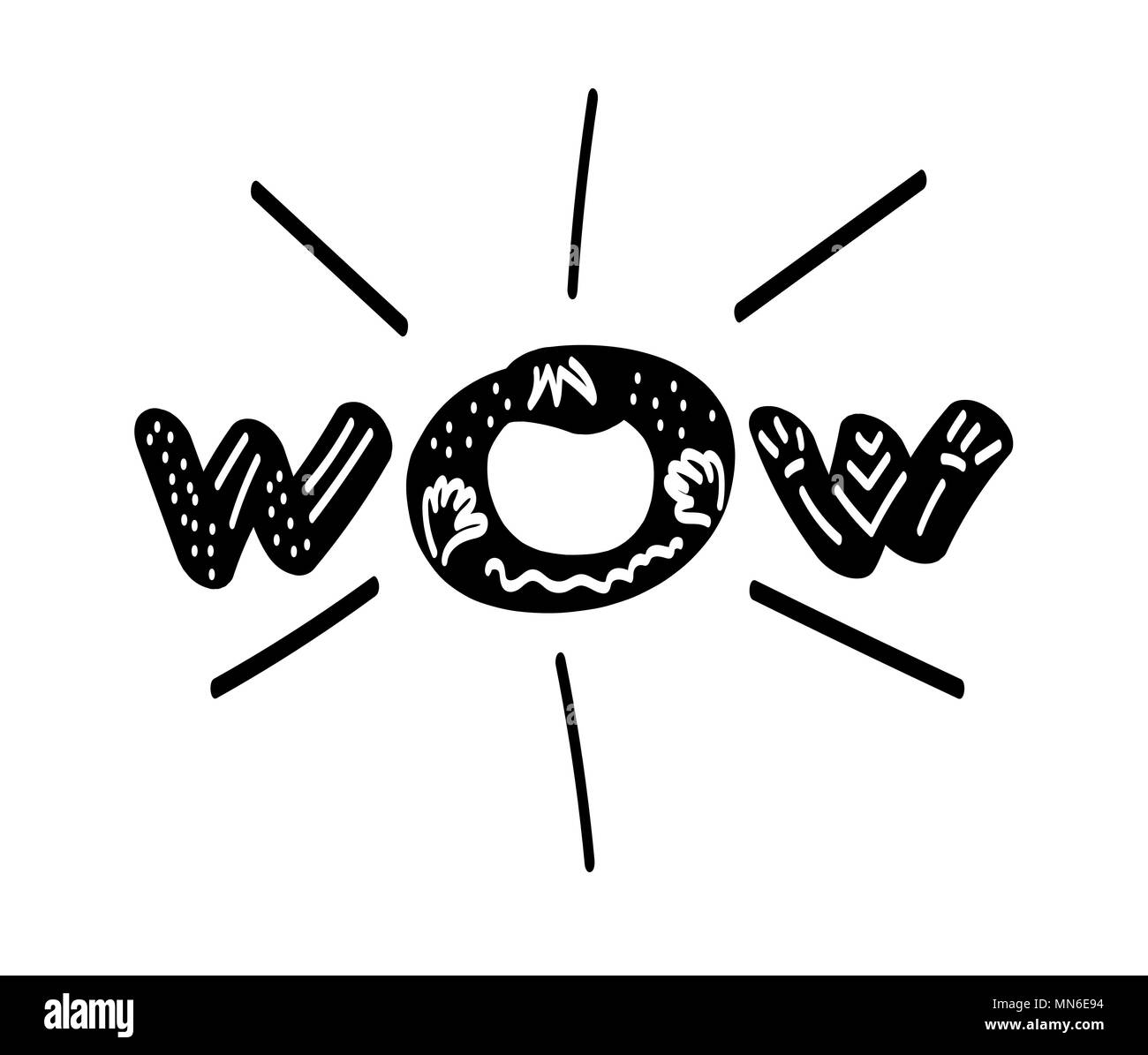 WOW inscription. Hand drawn design word for card, print, poster, emblem ...