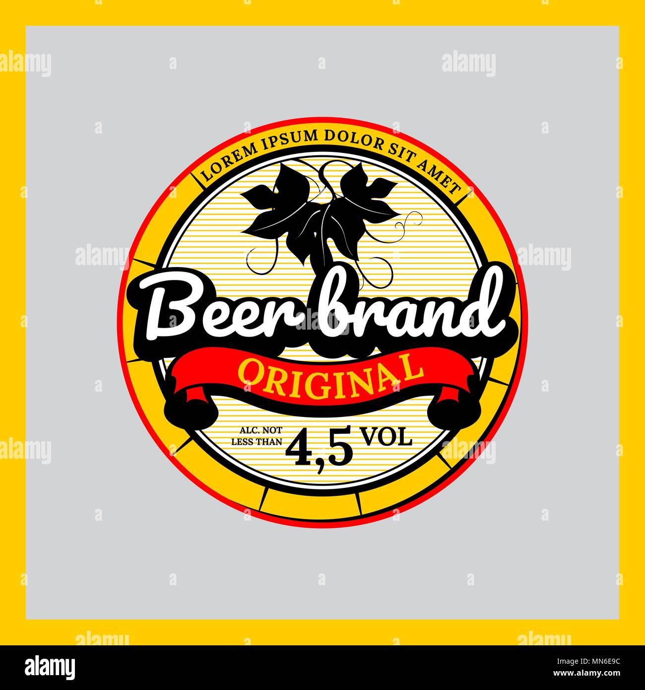 round Label of original beer with picture of plant and ribbon with ...