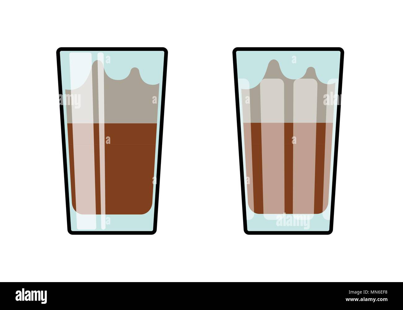 Glass with cocoa hot chocolate tea. Isolated on white vector ...