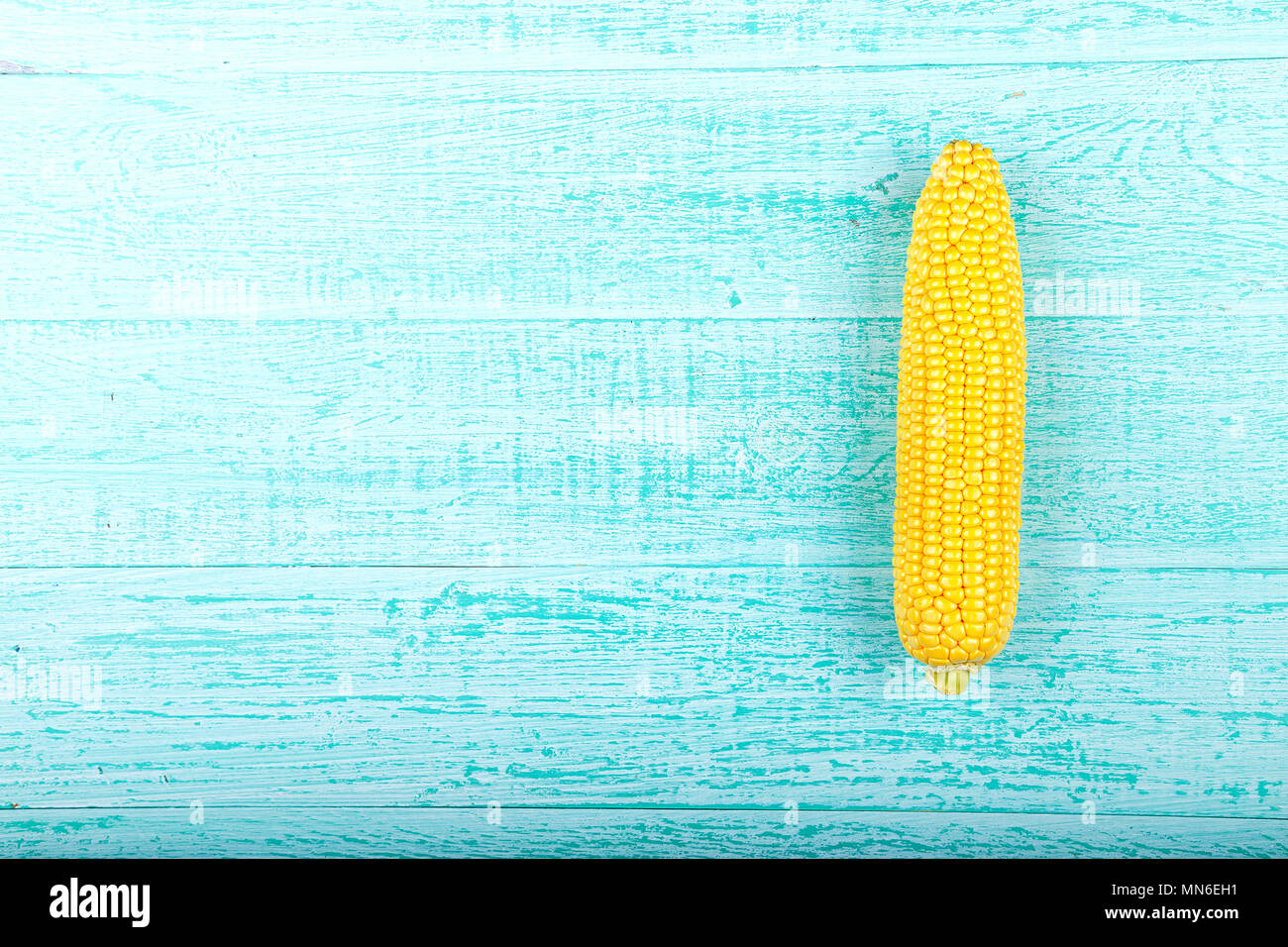 raw corn on a blue background with space fore text Stock Photo - Alamy