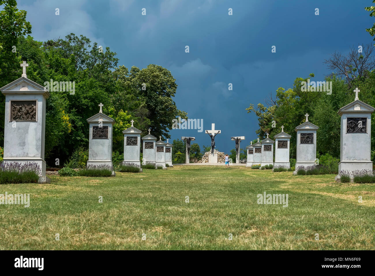 Calvary monument near the Benedictine Tihany Abbey, composed from three ...
