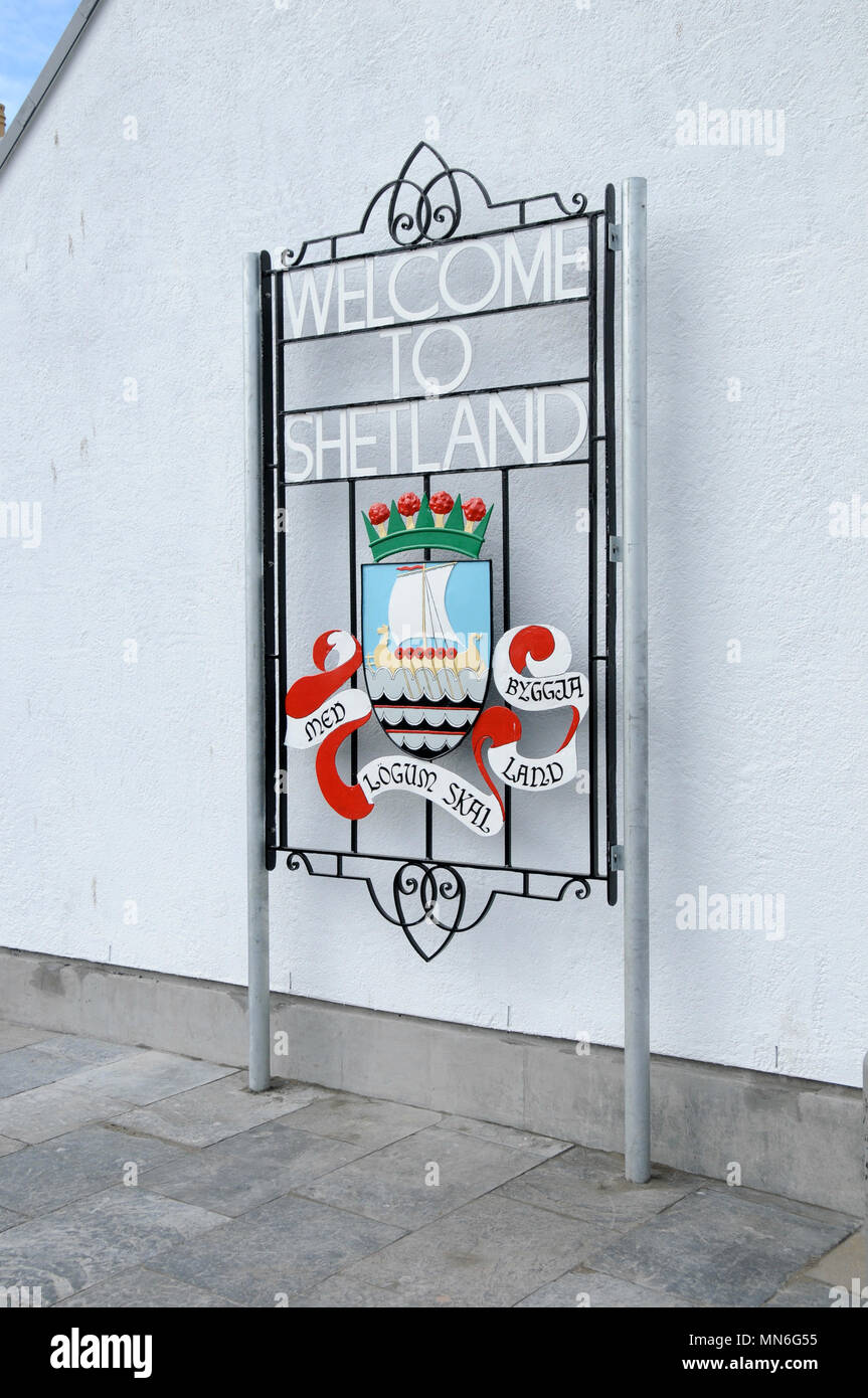 Welcome to Shetland sign in Lerwick town centre Stock Photo - Alamy
