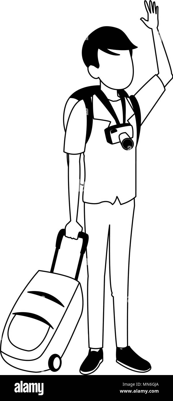 Tourist man cartoon on black and white colors Stock Vector Image & Art ...