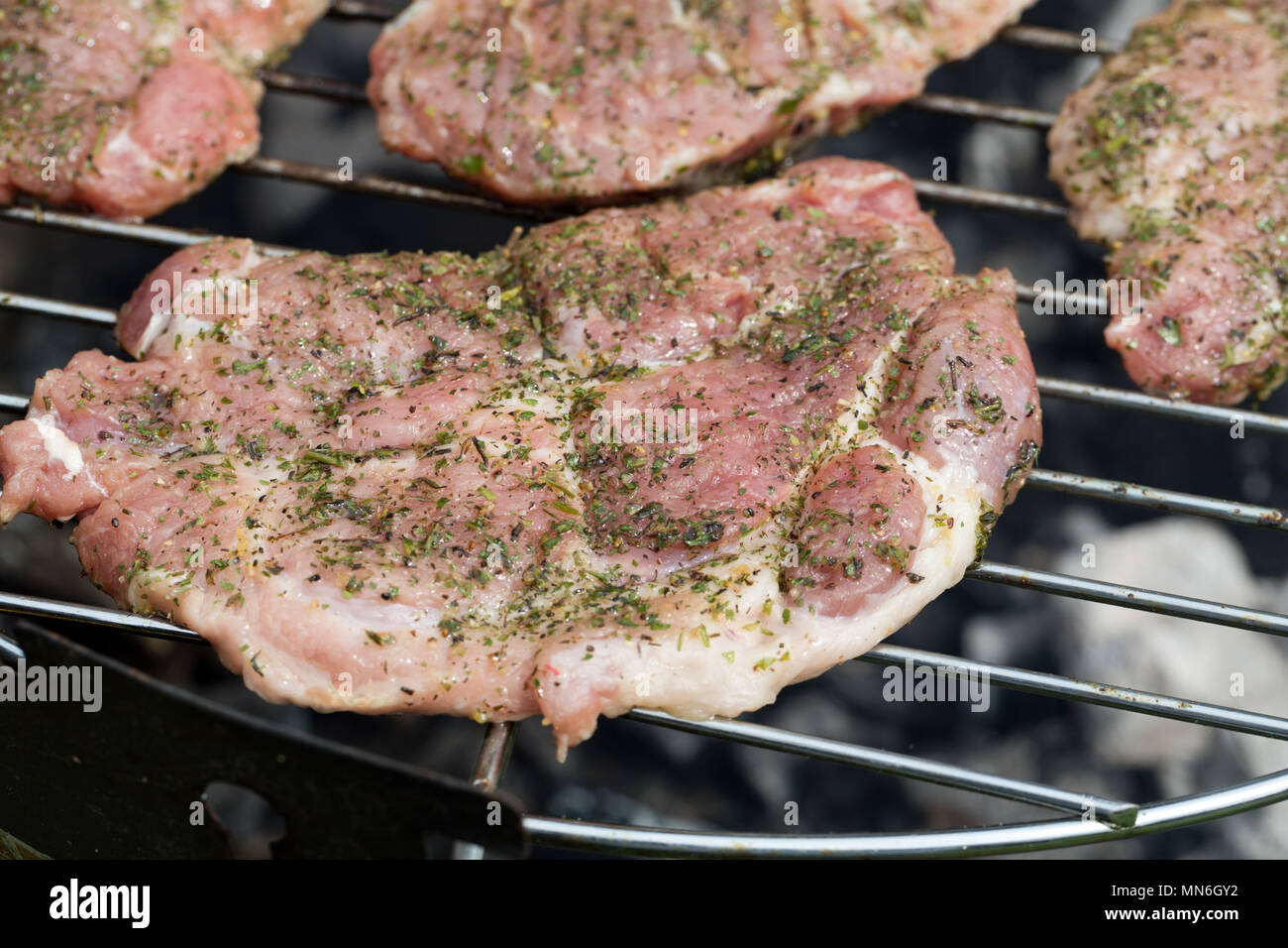 barbecue with delicious grilled meat on grill Stock Photo - Alamy