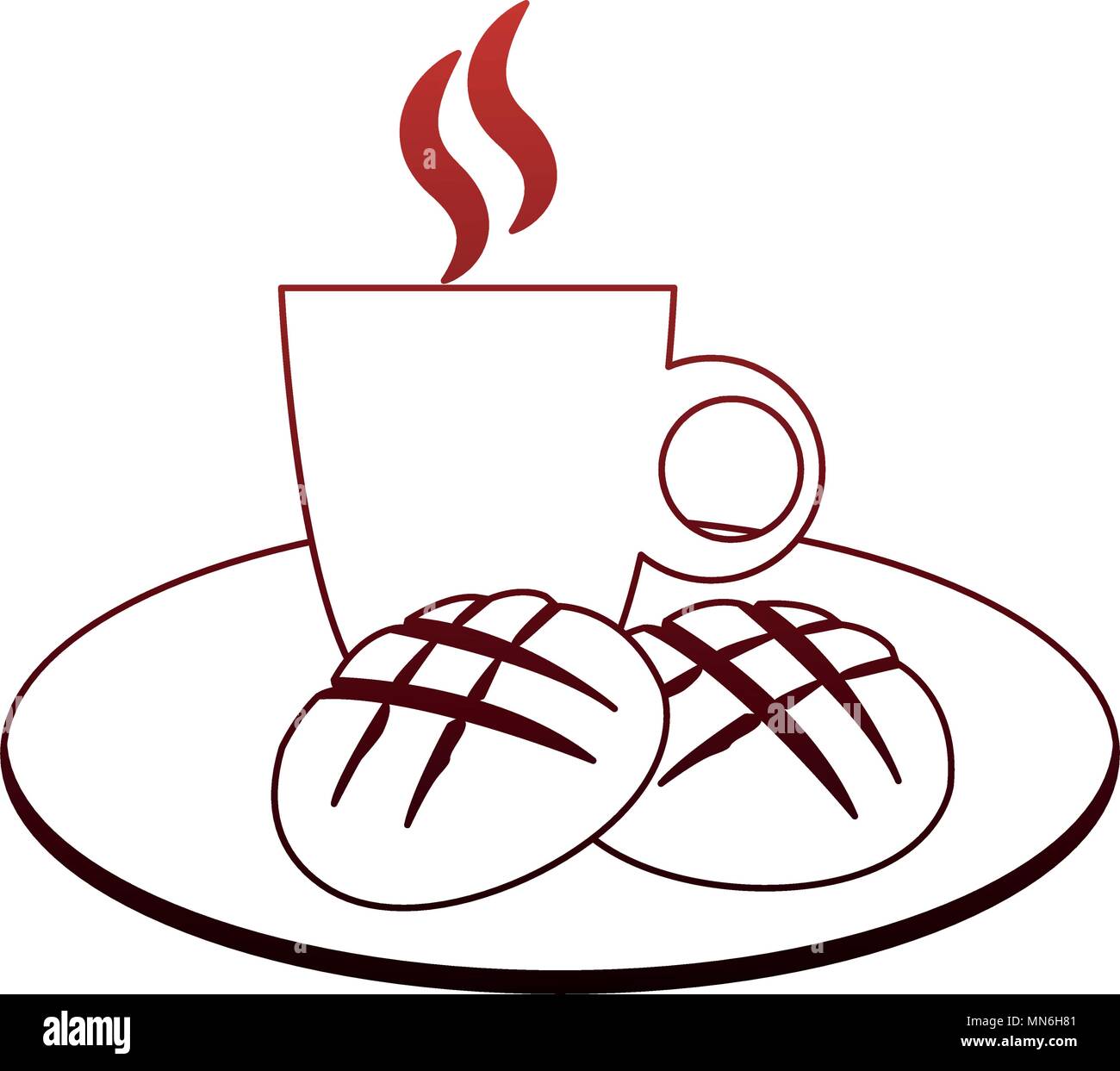 Bread and coffee breakfast on red lines Stock Vector Image & Art - Alamy