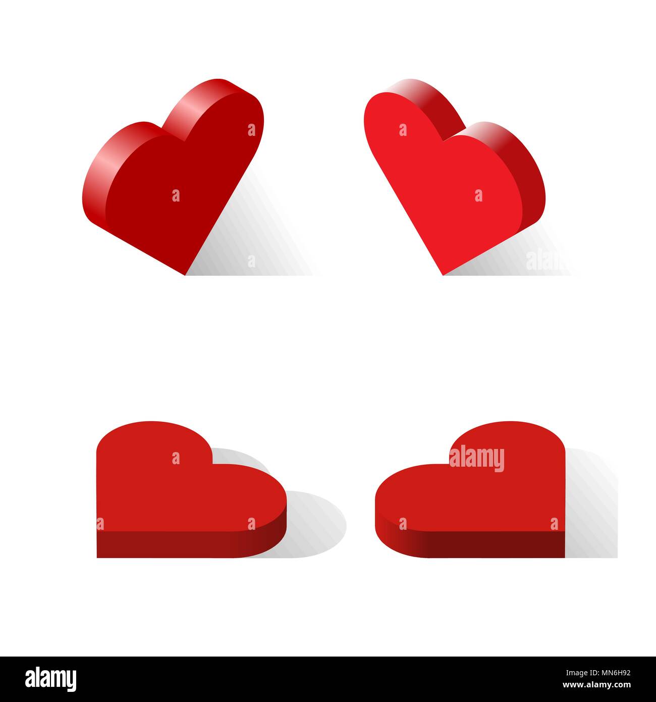 Isometric 3D image heart vector sign set. View from above, right, left ...