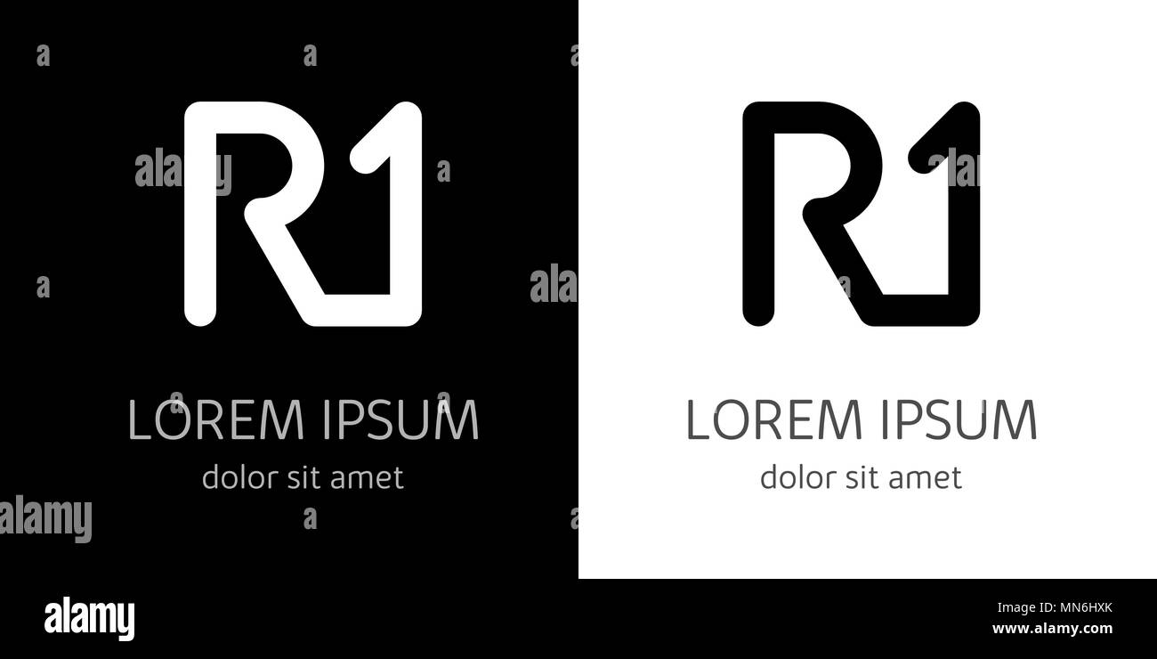 Monogram letters and numbers R1 for company brand on black and white ...