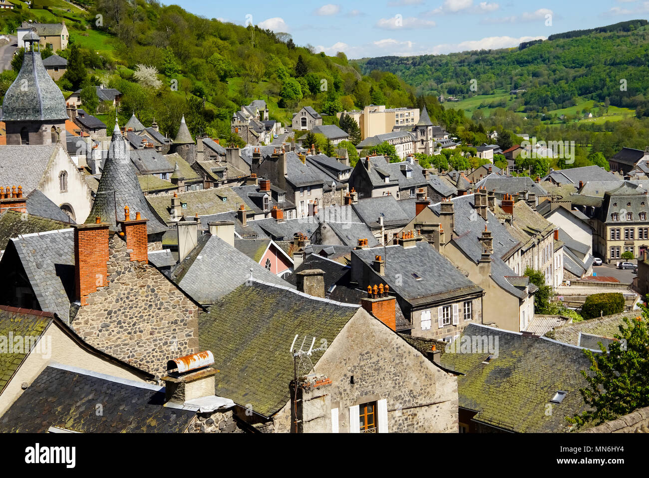 Elevated view of Murat, commune in the Cantal department in the ...