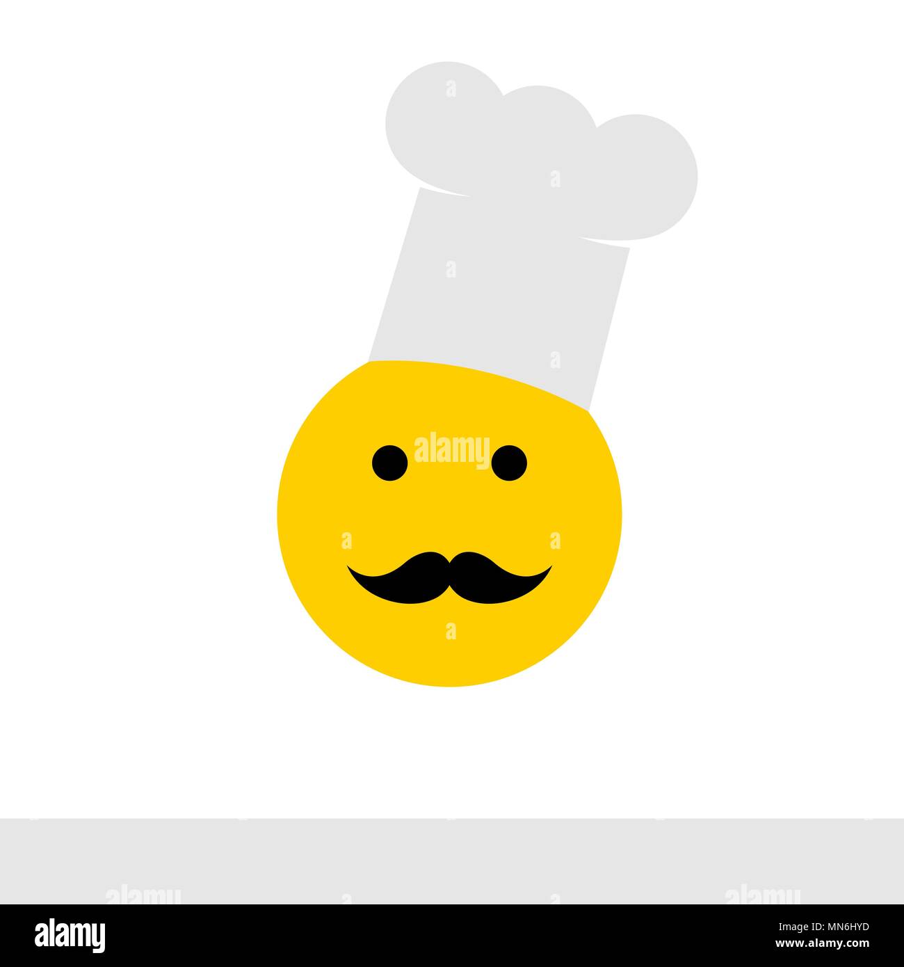 yellow mustachioed smiley in chef's hat on white background Stock ...