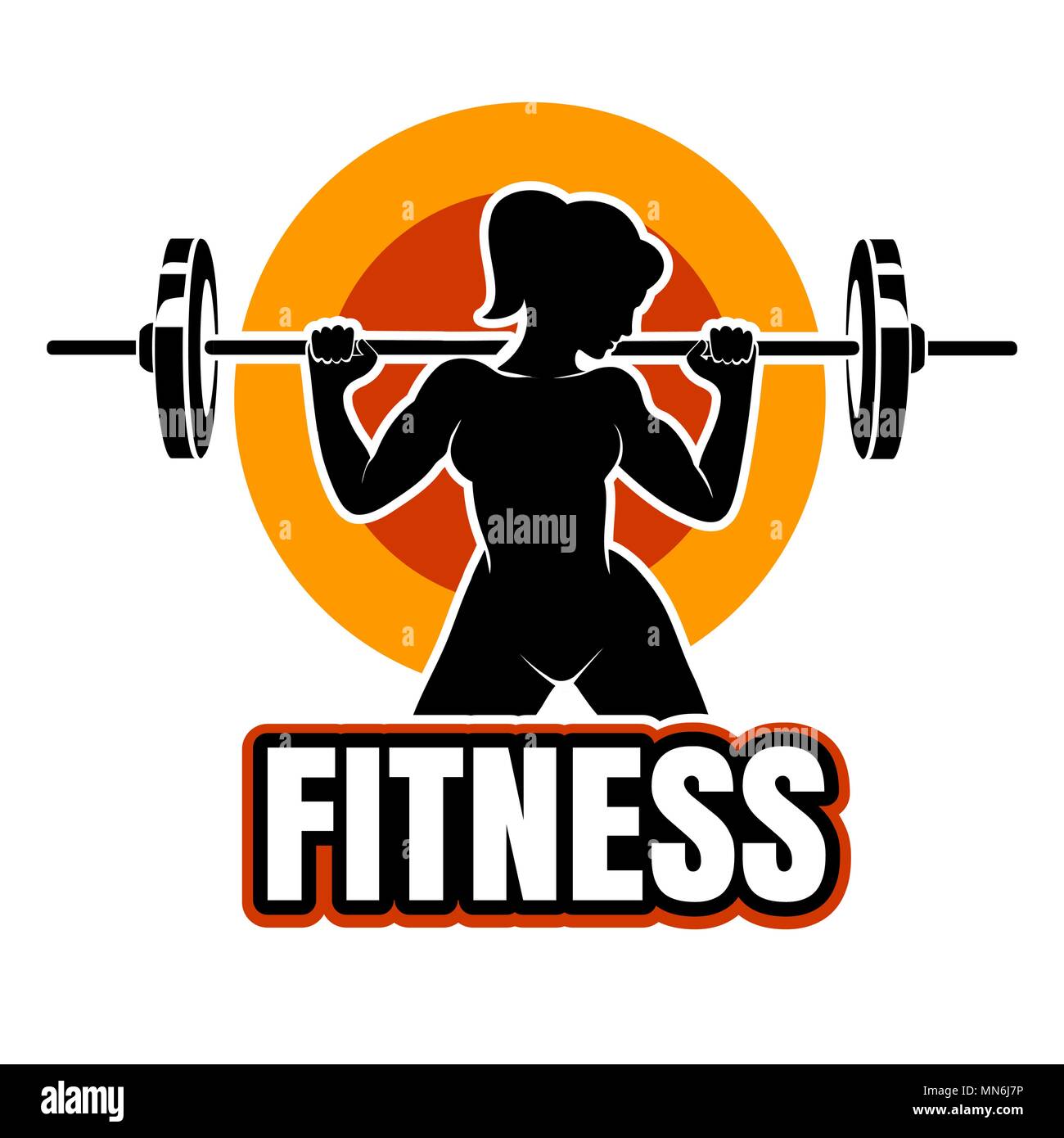 Athletic Woman Training With Barbell Fitness Emblem Or Label Vector