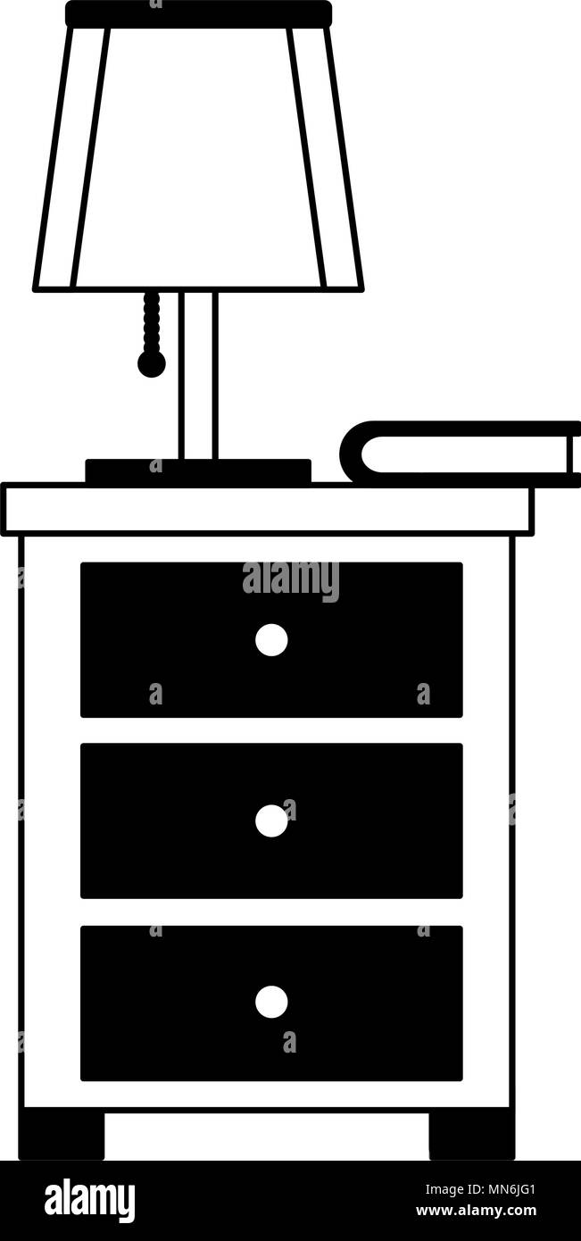 drawer with light lamp and book in black and white colors Stock Vector ...