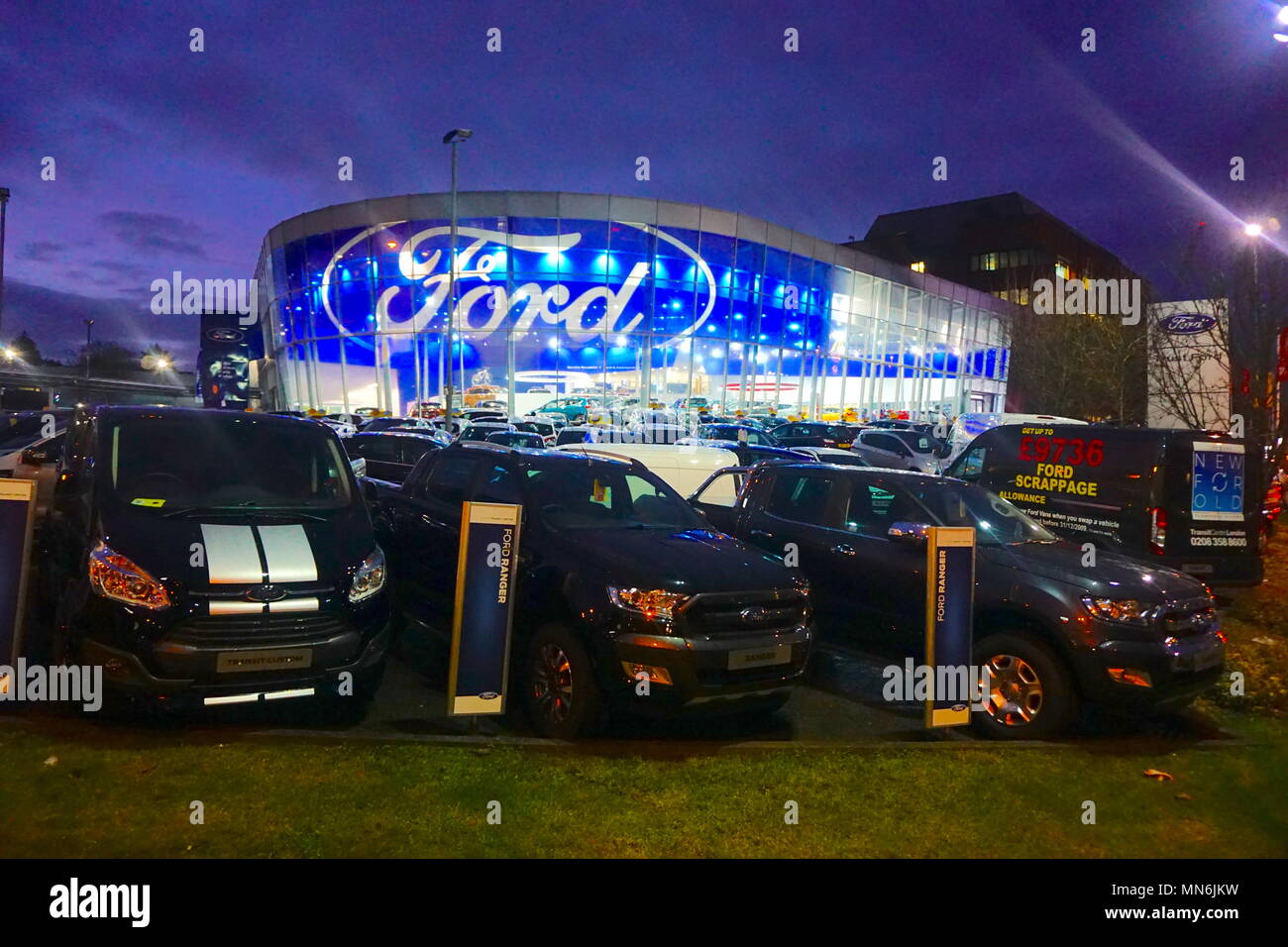 Ford Dealership at dusk in Colindale, London, England, Uk Stock Photo ...