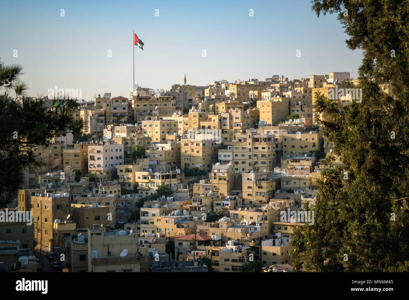 View on the old amman with a Jordan flag Stock Photo - Alamy