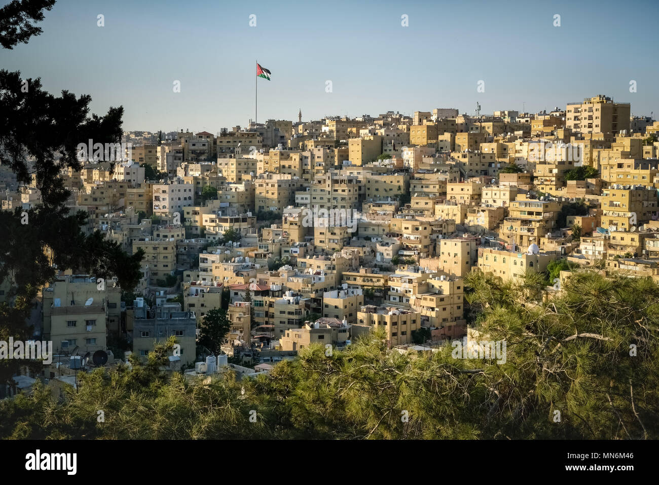 View on the old amman with a Jordan flag Stock Photo - Alamy