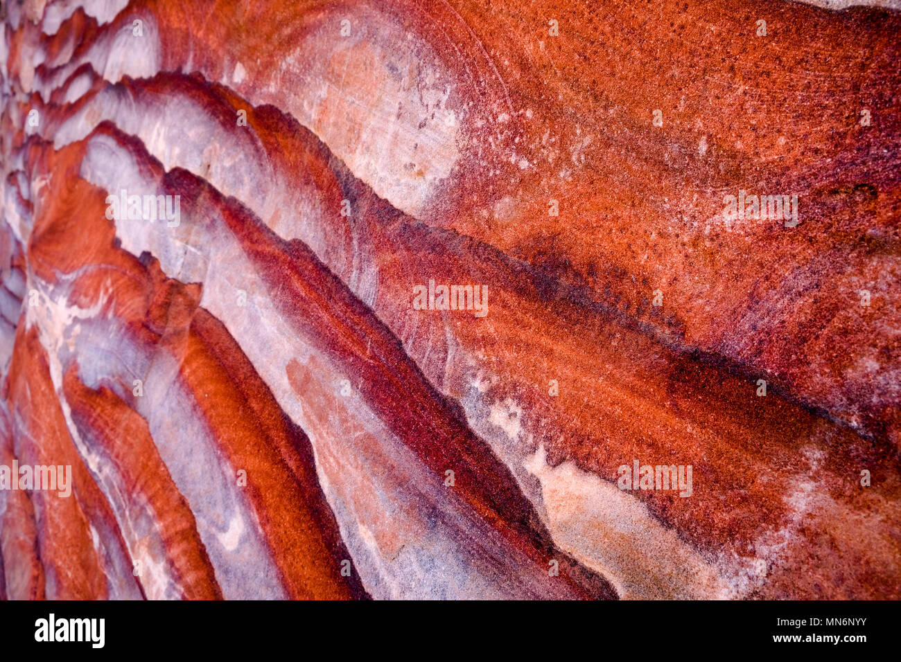 Colorful sandstone wall eroded in a design in Petra World Heritage site ...