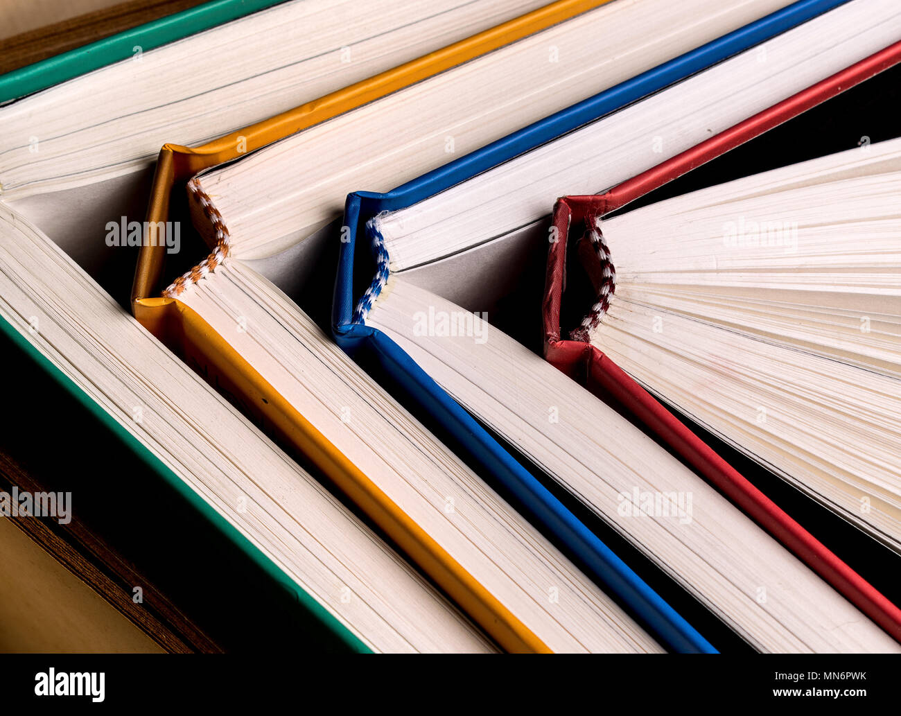 Top view of many books, aligned and colorful, full frame closeup Stock ...