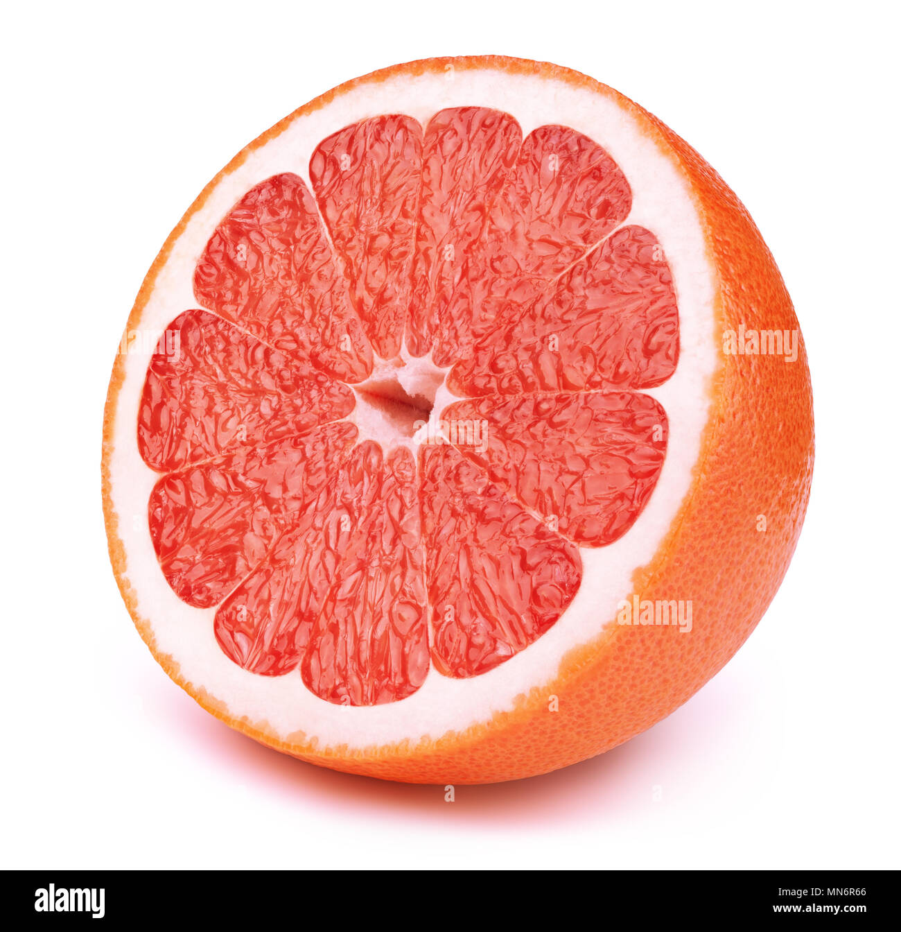 Perfectly retouched sliced half of grapefruit isolated on the white ...