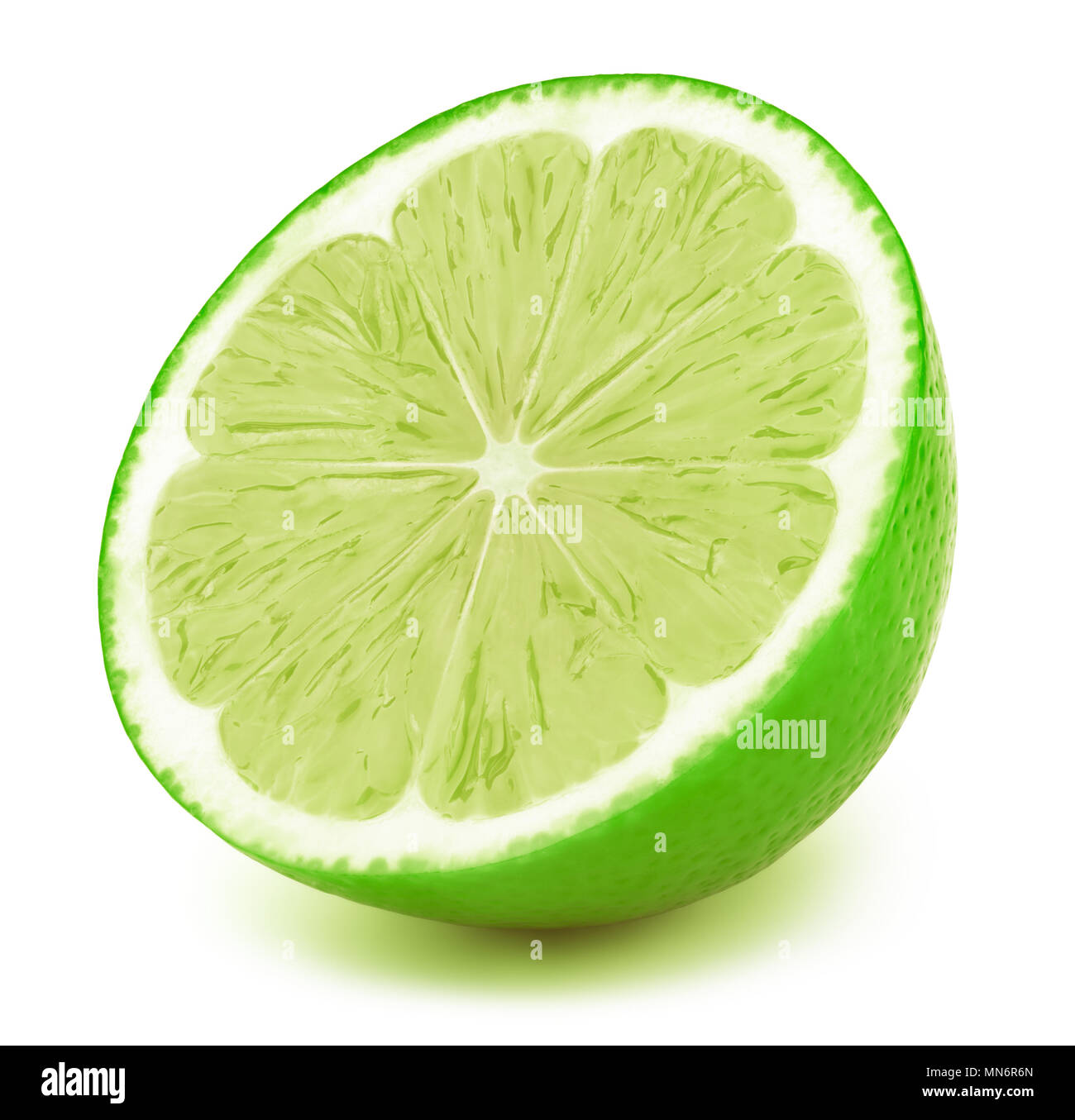 Perfectly retouched sliced half of lime fruit isolated on the white background with clipping ...