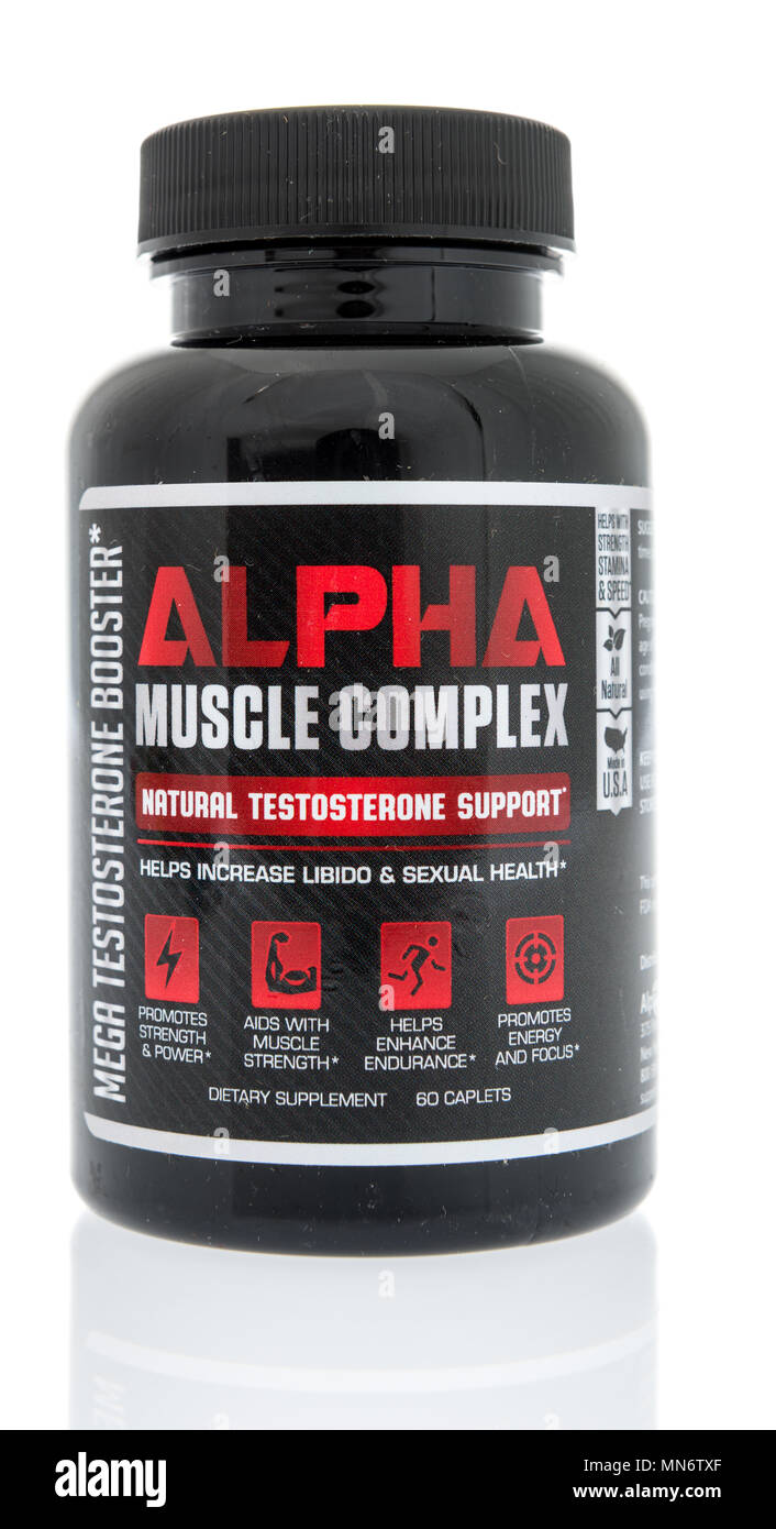 Winneconne, WI - 21 April 2018: A bottle of Alpha muscle complex mega ...