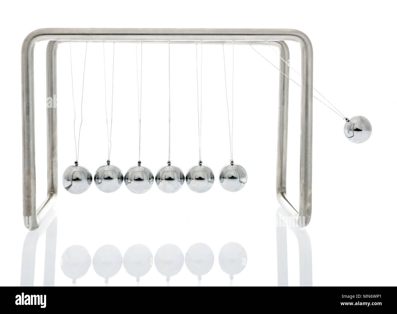 Newtons cradle swinging showing physics on an isolated background Stock ...