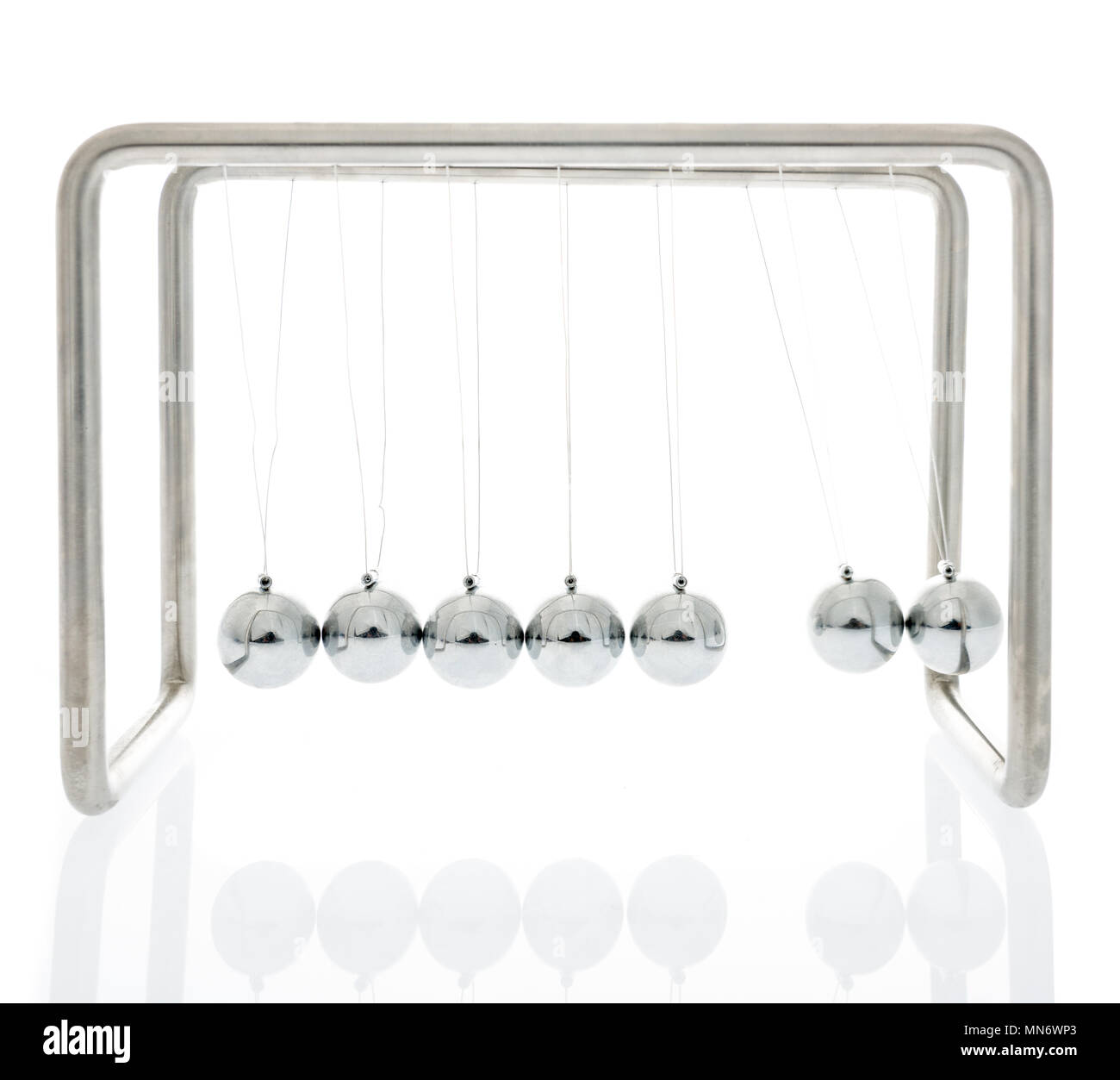 Newtons cradle swinging showing physics on an isolated background Stock ...