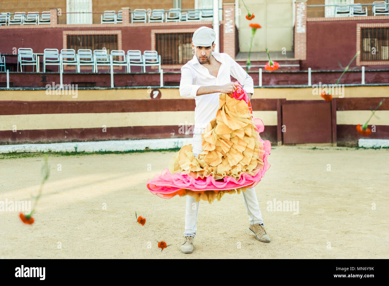 Portrait of a handsome man, model of fashion, wearing spanish clothes ...