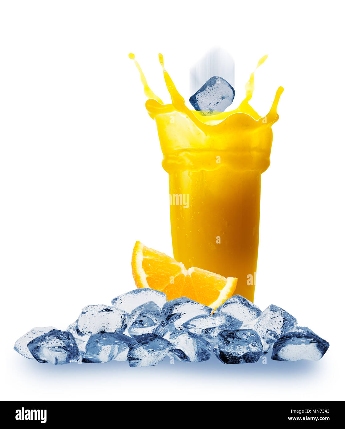 Glass of orange juice in ice isolated on white background Stock Photo ...