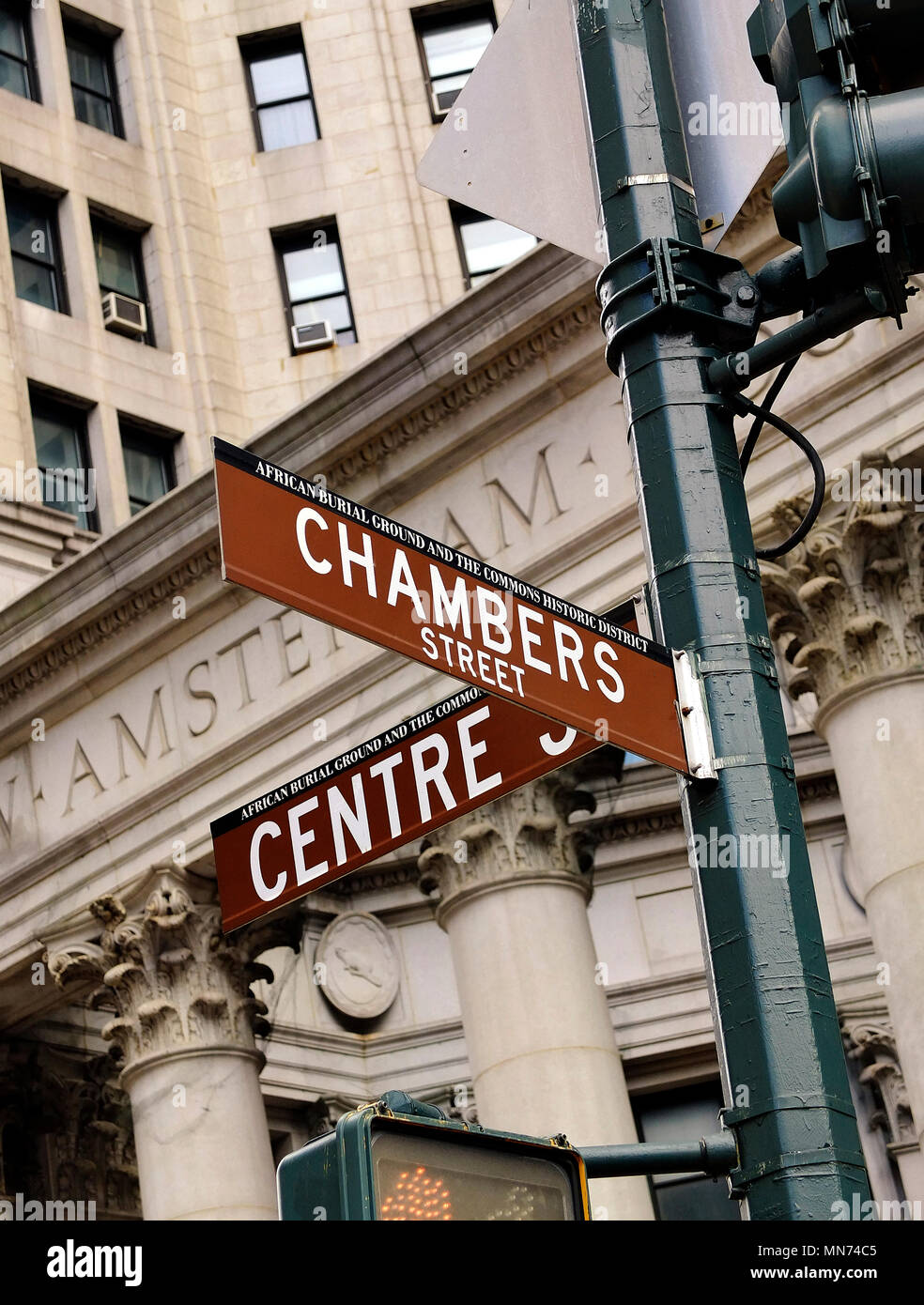 New York City Street Signage - Chambers and Centre Stock Photo - Alamy