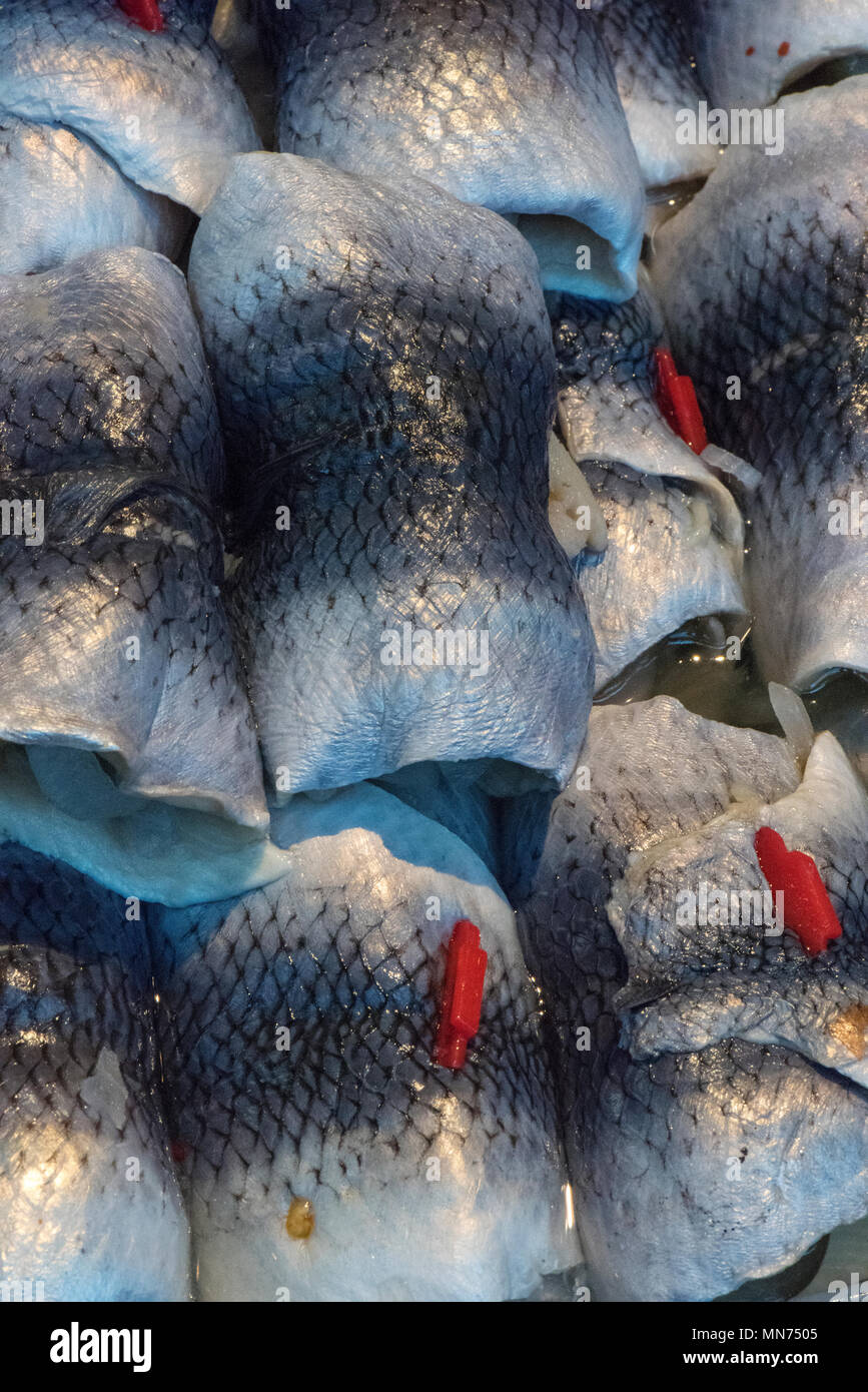 number of roll mop herrings on display for sale at london borough ...