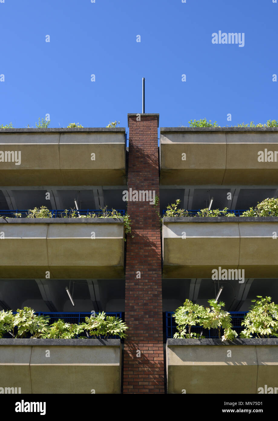 Multi storey car park with planters showing three storeys in spring ...