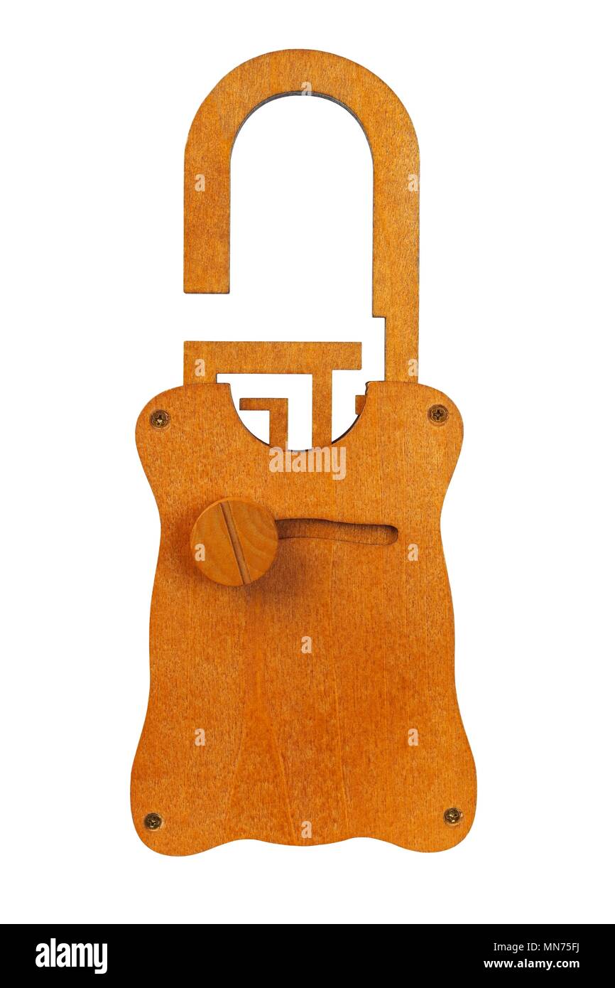 Wooden puzzle made as padlock isolated on white background Stock Photo ...