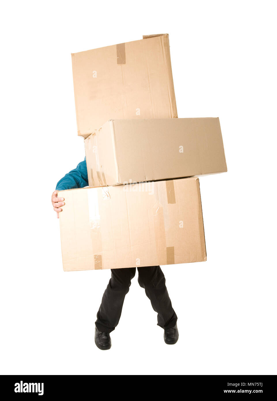Man lifting heavy boxes hi-res stock photography and images - Alamy